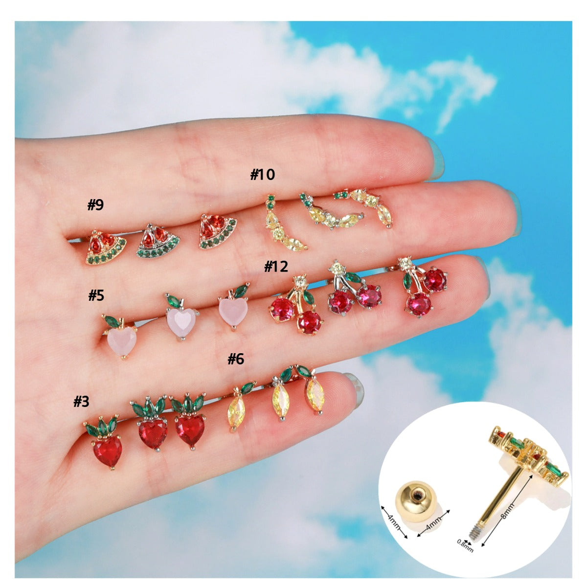 20G Cute Cartilage Stud Earring Fruits Piercings