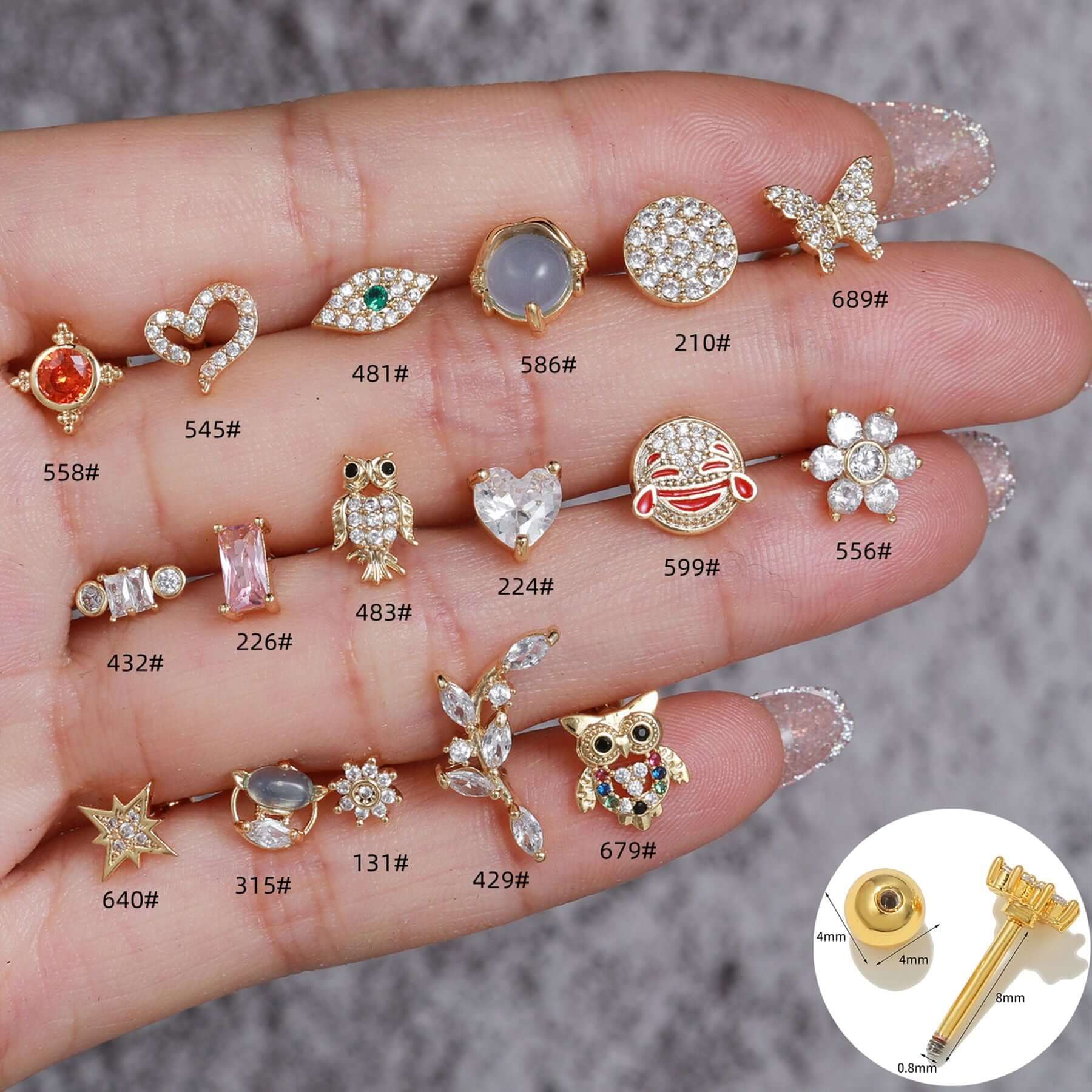 20G Cute Animal Helix Rose Gold Daith Studs | EGD0558