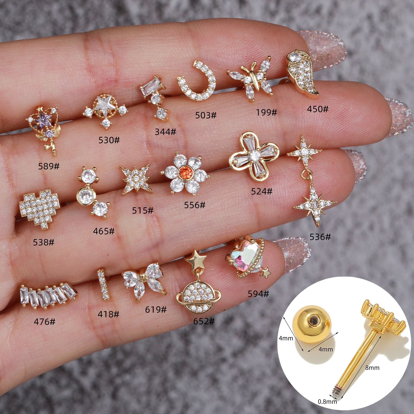 20G Cartilage Dangle Star Stud, Tragus Piercings, Sleeper Earrings ...