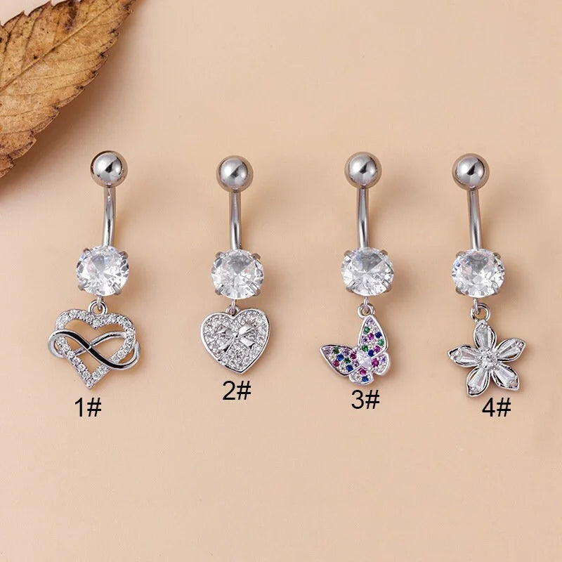 14G Silver Belly Ring, Butterfly Body Jewelry